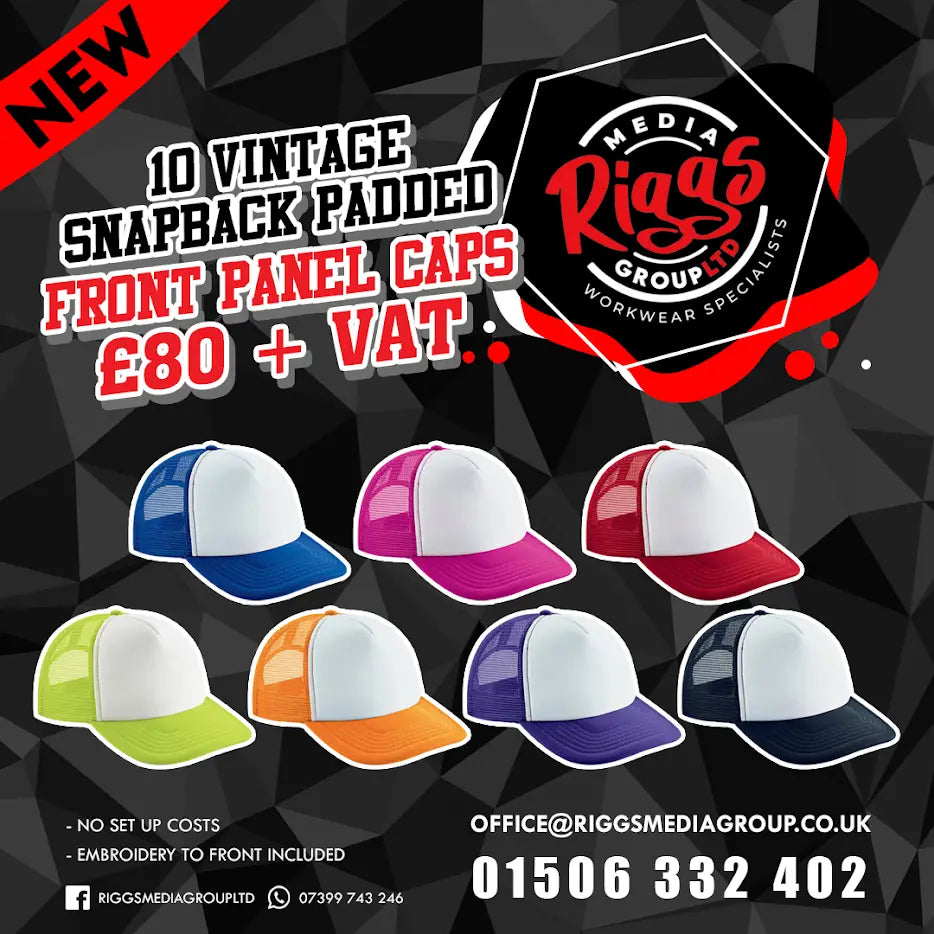 10 VINTAGE SNAPBACK PADDED FRONT PANEL CAPS £80 + vat – Riggsmediagroup Ltd